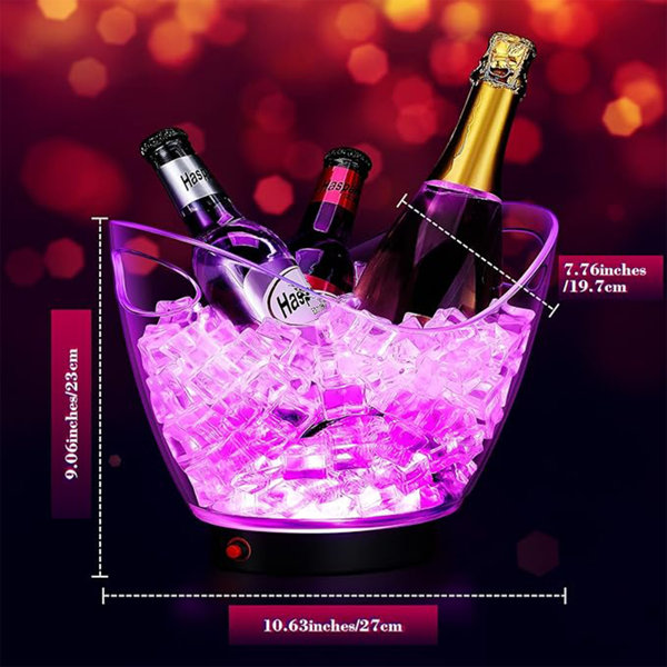 Prep & Savour LED Ice Buckets 5L Clear Plastic Ice Bucket Large Capacity Ice Bucket RGB Colorful ...